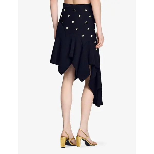 Sandro Asymmetric Studded Knitted Mini Skirt