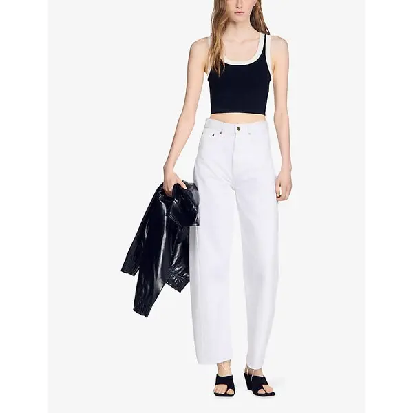 Sandro Scoop Neck Cropped Knitted Top
