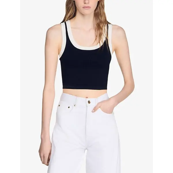 Sandro Scoop Neck Cropped Knitted Top