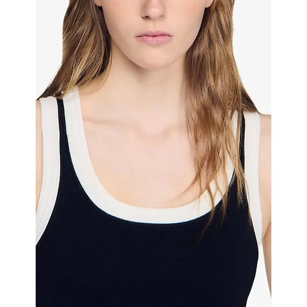 Sandro Scoop Neck Cropped Knitted Top