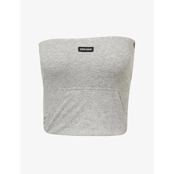 Miu Miu Costina Bandeau Cotton-jersey Top - Grigio