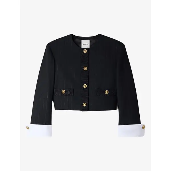 Sandro Cropped Stripe Wool Jacket
