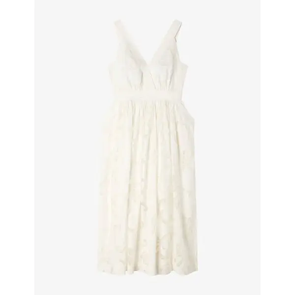 Sandro Floral V-neck Sleeveless Midi Dress