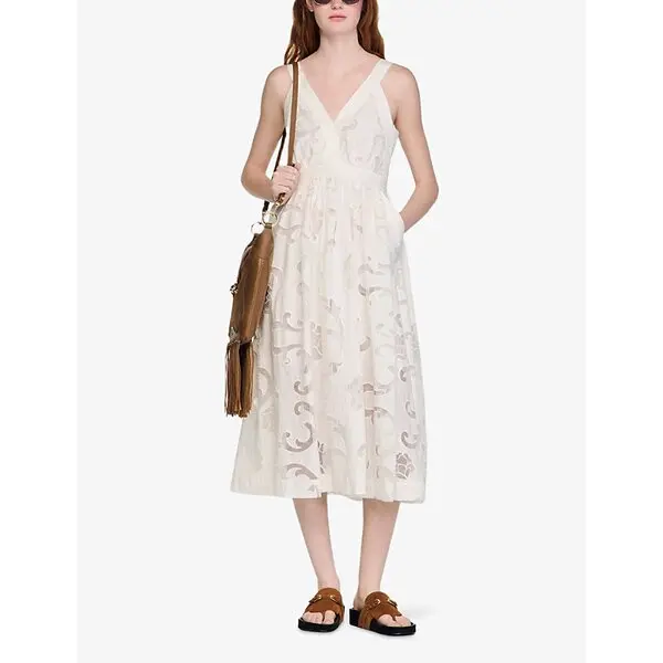 Sandro Floral V-neck Sleeveless Midi Dress
