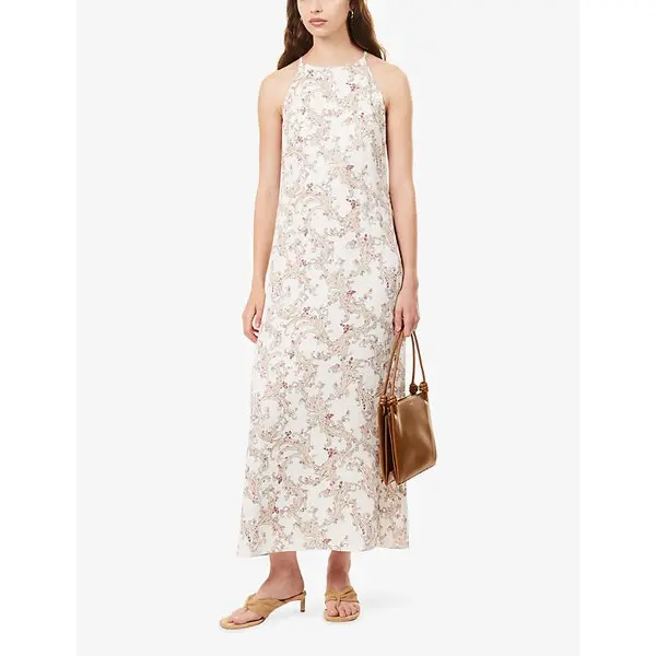 ME+EM Sleeveless Graphic-pattern Crepe Maxi Dress