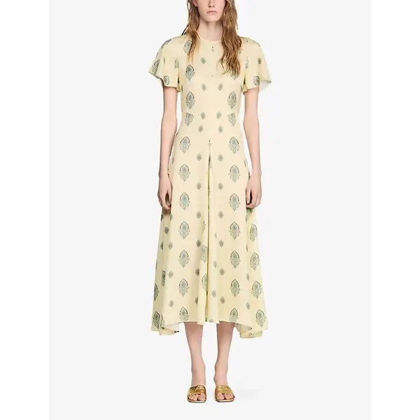 Sandro Paisley Print Woven Maxi Dress