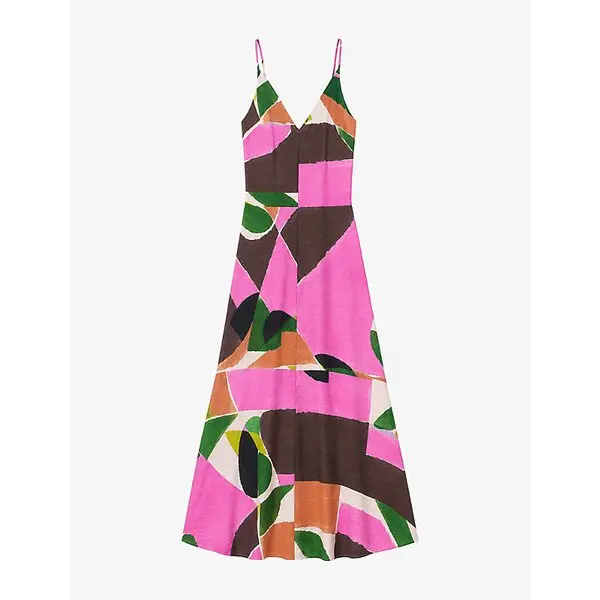 RO&ZO Abstract Print V-neck Woven Maxi Dress