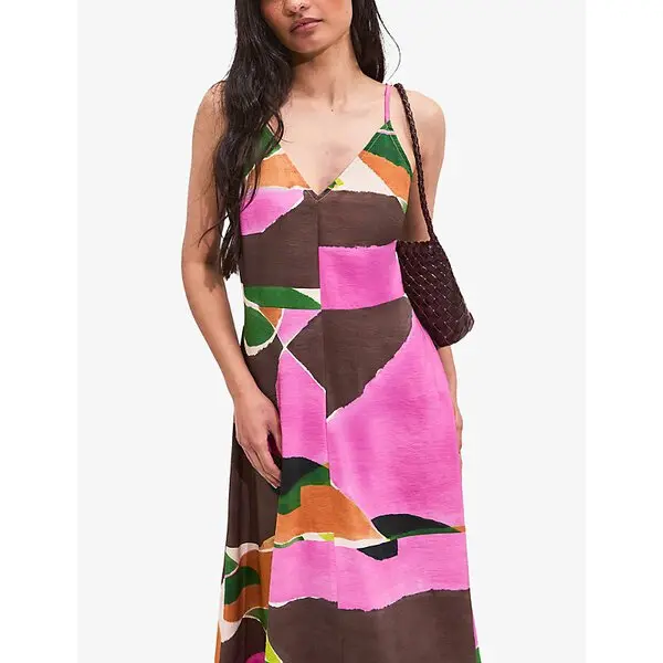 RO&ZO Abstract Print V-neck Woven Maxi Dress