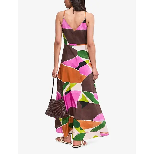 RO&ZO Abstract Print V-neck Woven Maxi Dress