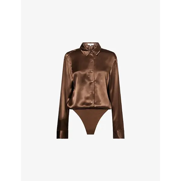 ABADIA Long-sleeve Classic-collar Satin Shirt
