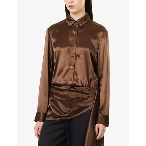 ABADIA Long-sleeve Classic-collar Satin Shirt