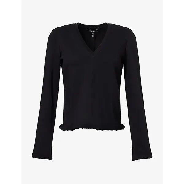 ME+EM Raw-edge V-neck Cotton-blend Sweatshirt