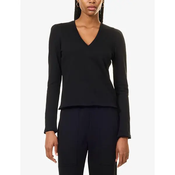 ME+EM Raw-edge V-neck Cotton-blend Sweatshirt