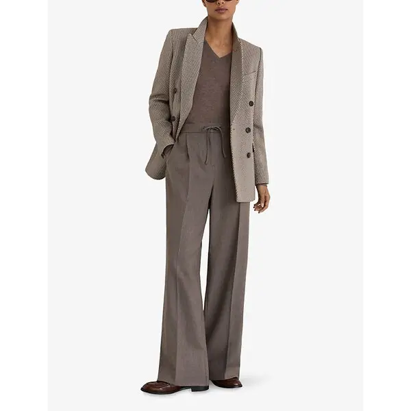 REISS Drawstring Waist Wide Leg Trousers