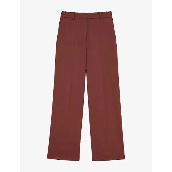 REISS Solene Wide-leg Wool-blend Trousers - Brick Red