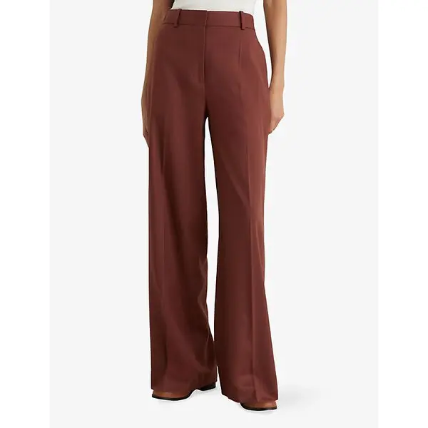 REISS Solene Wide-leg Wool-blend Trousers - Brick Red