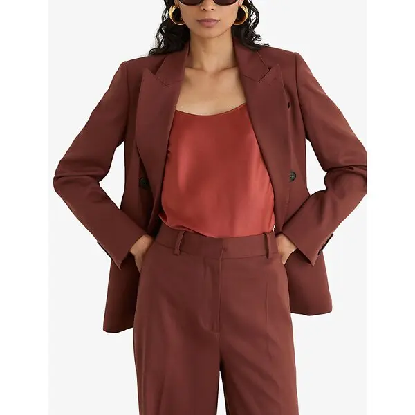 REISS Solene Wide-leg Wool-blend Trousers - Brick Red