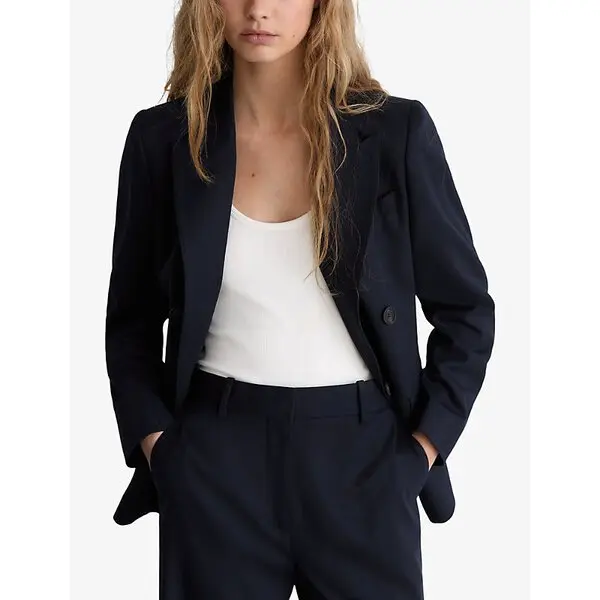 REISS Solene Wide-leg Wool-blend Trousers - Navy