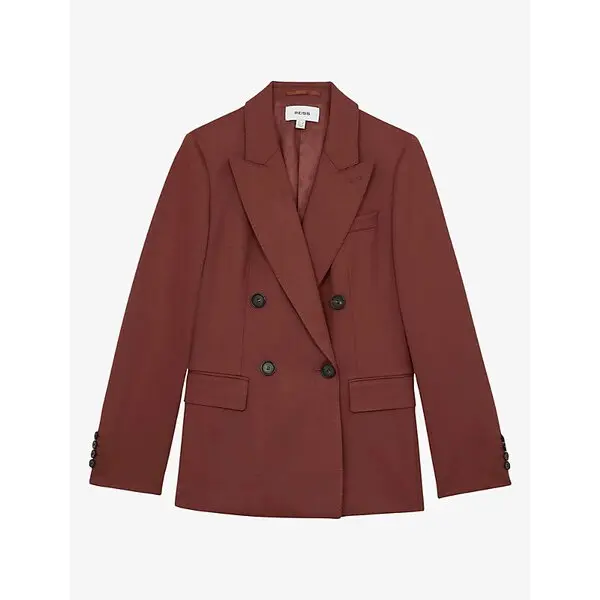 REISS Solene Double-breasted Wool-blend Blazer - Brick Red