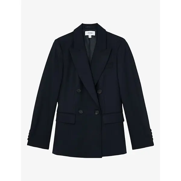 REISS Solene Double-breasted Wool-blend Blazer - Navy