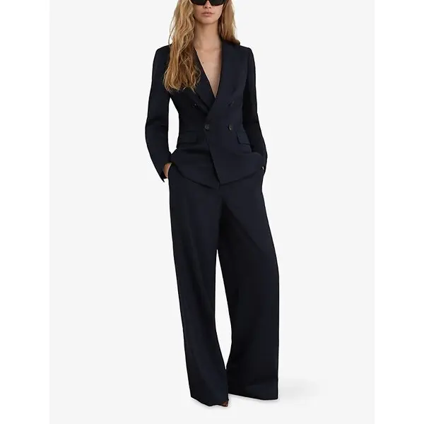 REISS Solene Double-breasted Wool-blend Blazer - Navy