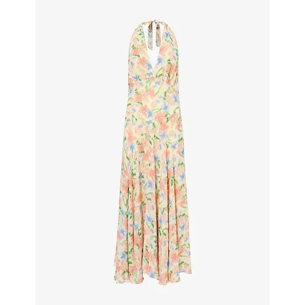 REFORMATION Briony Halterneck Floral Print Midi Dress