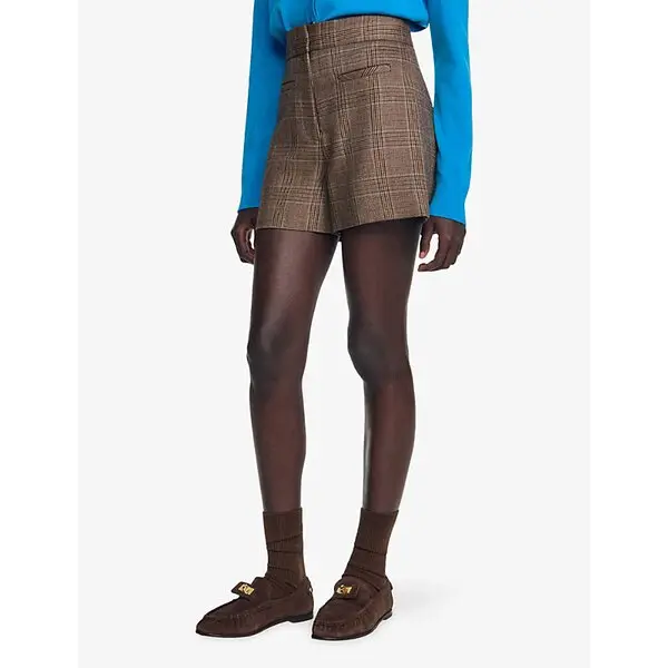 Sandro Checked High-rise Wool Shorts