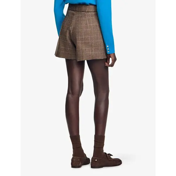 Sandro Checked High-rise Wool Shorts