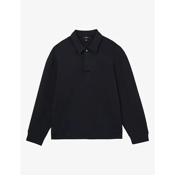 REISS Brooks Relaxed-fit Cotton-blend Polo Sweatshirt - Navy