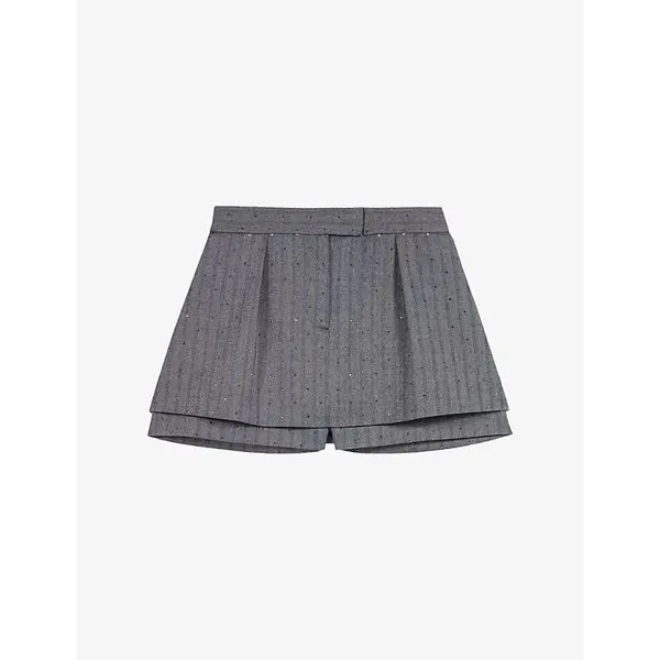 Maje Tailored Rhinestone-embellished Stretch-woven Skort - Grey