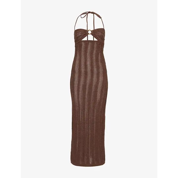 4TH & RECKLESS Miriam Halterneck Cotton-blend Maxi Dress - Chocolate