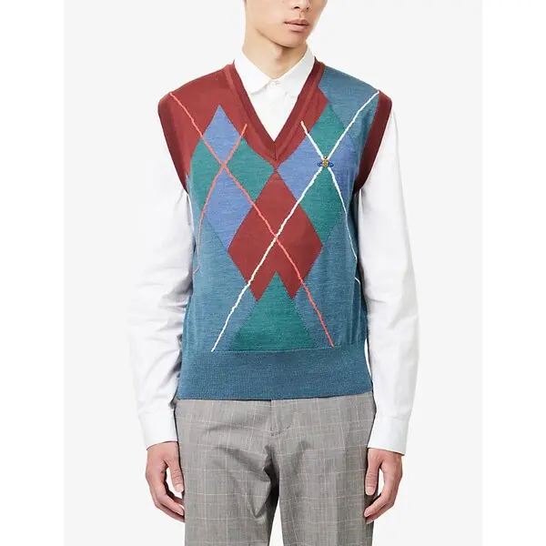 VIVIENNE WESTWOOD Argyle Logo-embroidered Wool-blend Vest