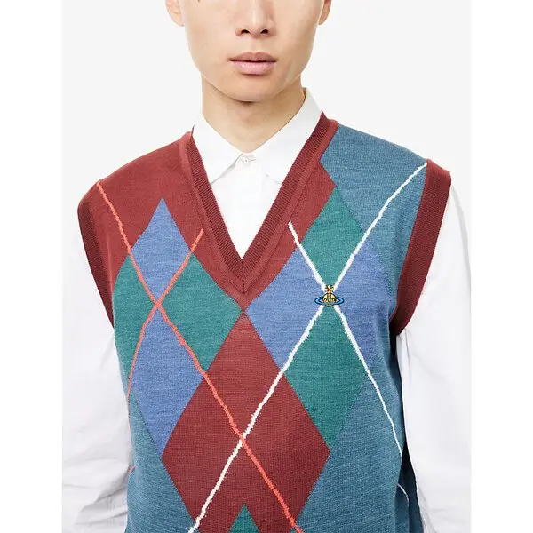 VIVIENNE WESTWOOD Argyle Logo-embroidered Wool-blend Vest