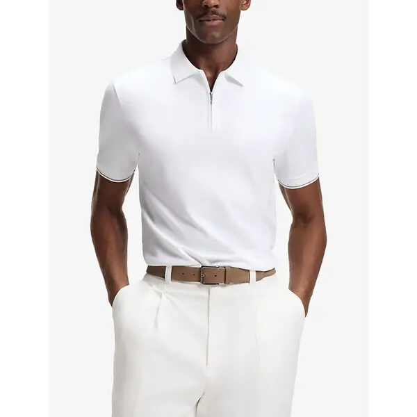 BOSS Short-sleeved Half-zip Cotton Polo Shirt