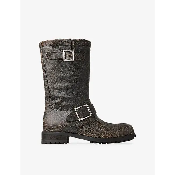 JIMMY CHOO Biker Cracked Leather Knee-high Boots