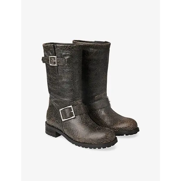 JIMMY CHOO Biker Cracked Leather Knee-high Boots