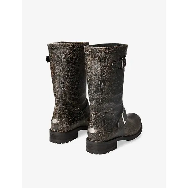 JIMMY CHOO Biker Cracked Leather Knee-high Boots