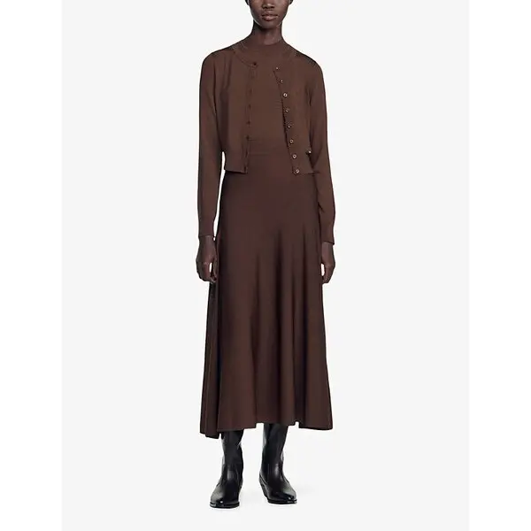 Sandro Flared Sheer-effect Woven Maxi Skirt