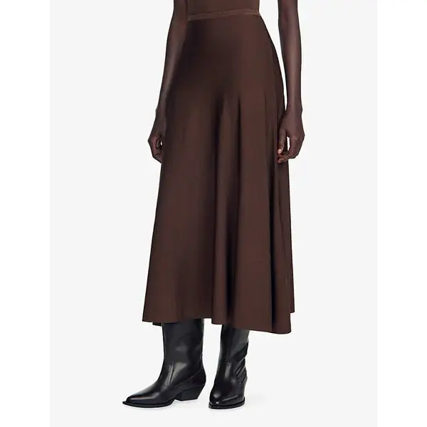 Sandro Flared Sheer-effect Woven Maxi Skirt