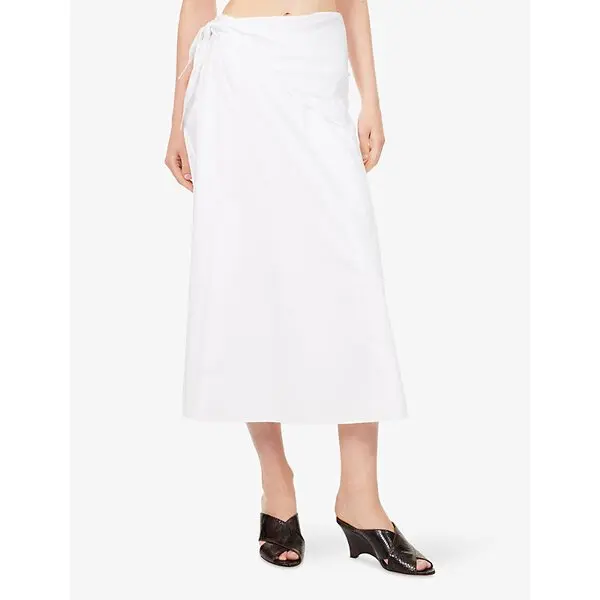 Vince A-line Cotton Midi Skirt With Self-tie Scarf