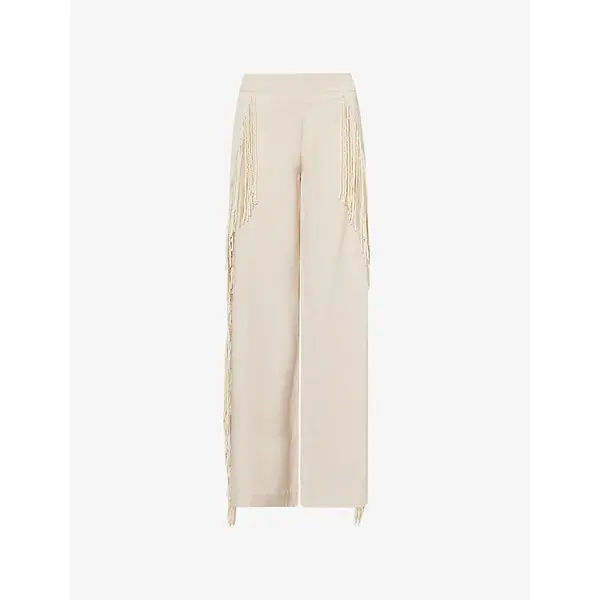 REBIRTH Beaded Fringe Woven Trousers