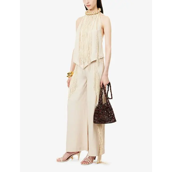 REBIRTH Beaded Fringe Woven Trousers