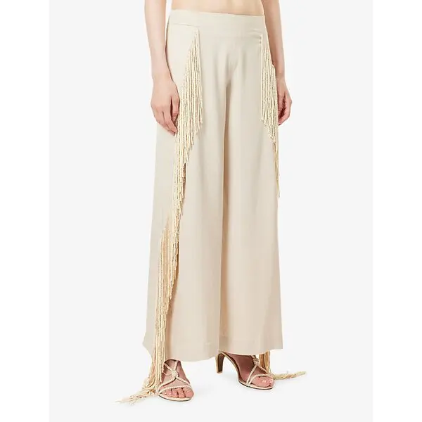 REBIRTH Beaded Fringe Woven Trousers