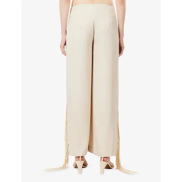 REBIRTH Beaded Fringe Woven Trousers