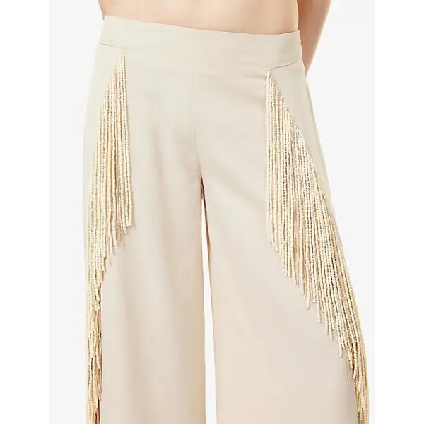 REBIRTH Beaded Fringe Woven Trousers