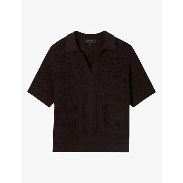 Whistles Short-sleeved Crochet Polo Shirt - Brown