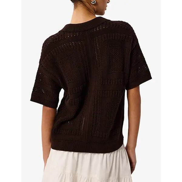 Whistles Short-sleeved Crochet Polo Shirt - Brown