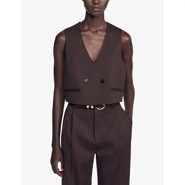 Sandro Striped Cropped Wool-blend Top