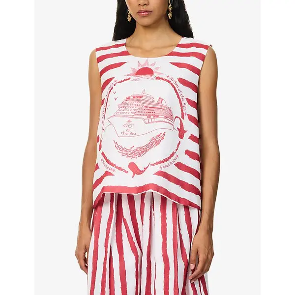 ARAM Striped Brand-print Woven Top