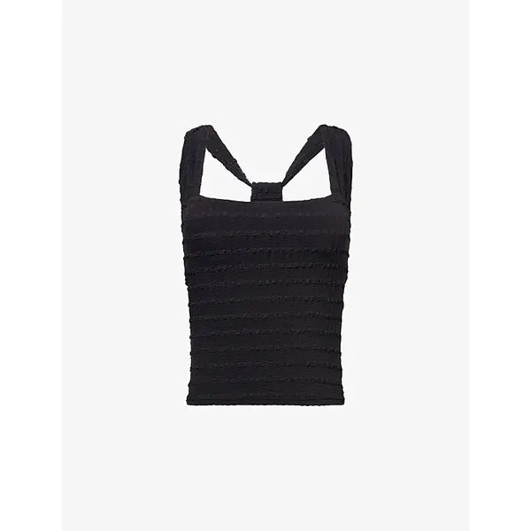 PEACHY DEN Cindy Racer-back Stretch-woven Top - Black